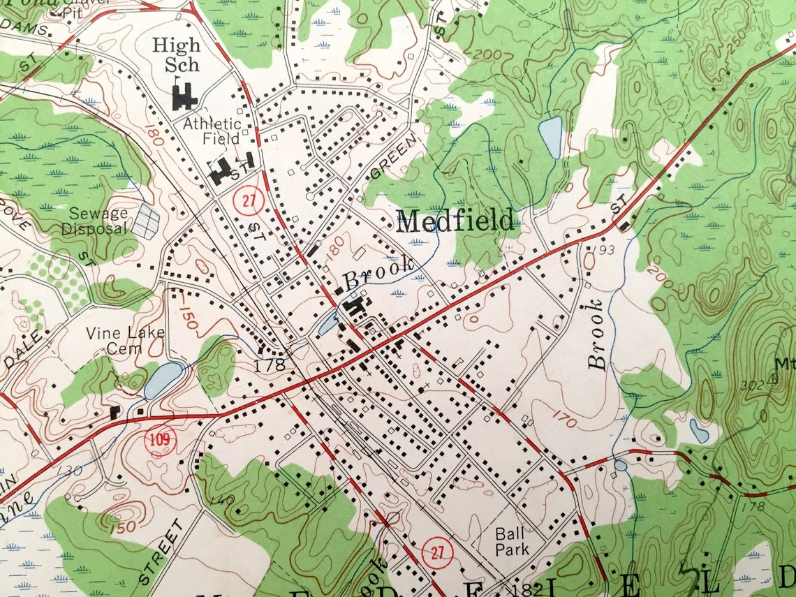 Antique Medfield, Massachusetts 1957 US Geological Survey Topographic ...