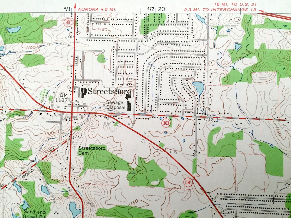 Antique Kent Ohio 1960 US Geological Survey Topographic Map - Etsy UK