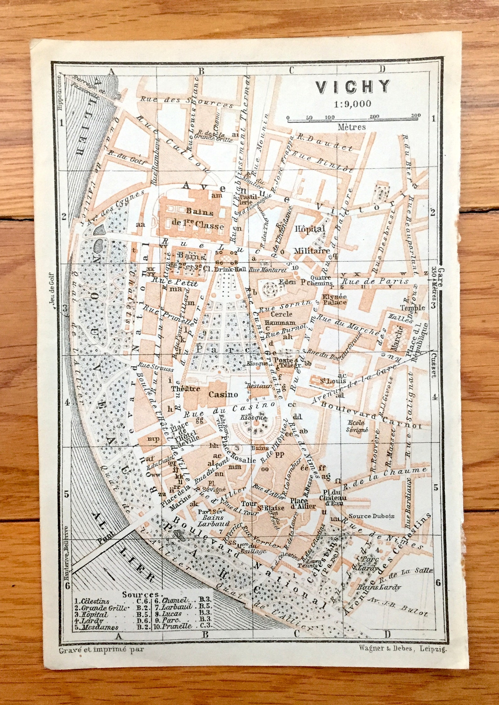 Antique 1914 Vichy, France Map From Baedekers Guide Atlas – Allier ...