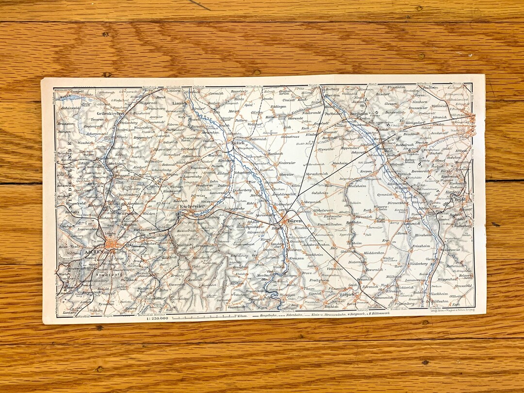 Antique 1911 Aachen, Germany Map From Baedekers Guide Atlas – North ...