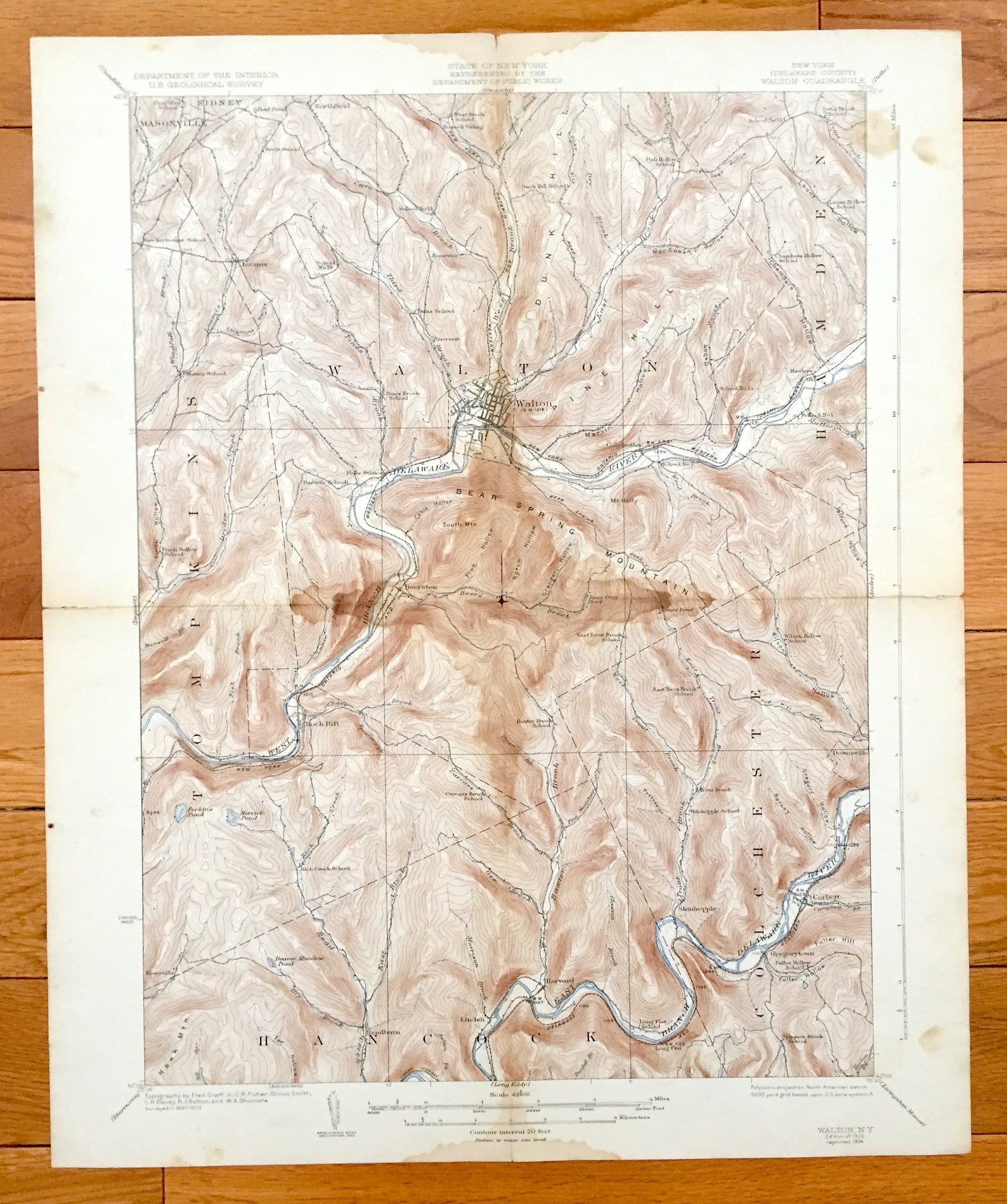 Antique Walton, New York 1925 US Geological Survey Topographic Map ...