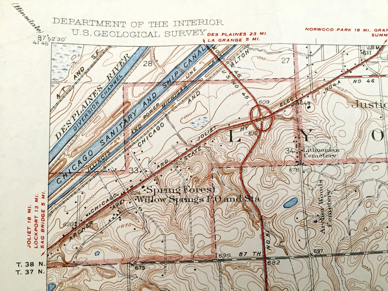 Antique Palos Park, Illinois 1928 US Geological Survey Topographic Map ...