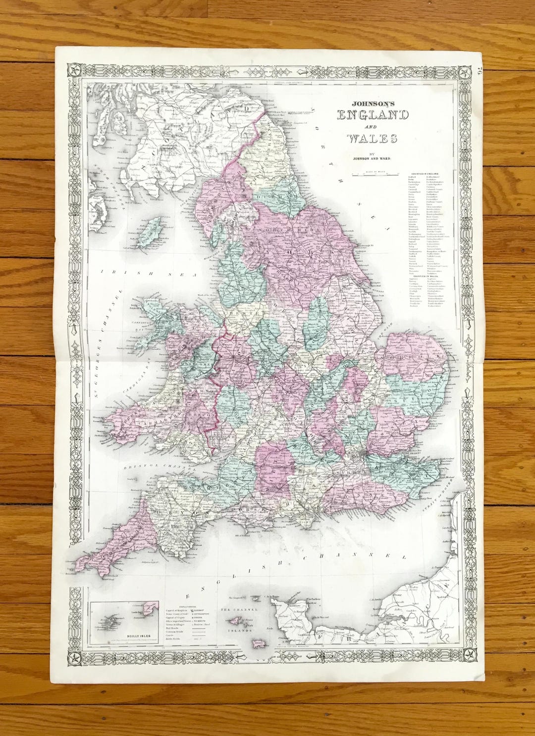 Antique 1866 England and Wales Map by Johnson & Ward – United Kingdom ...
