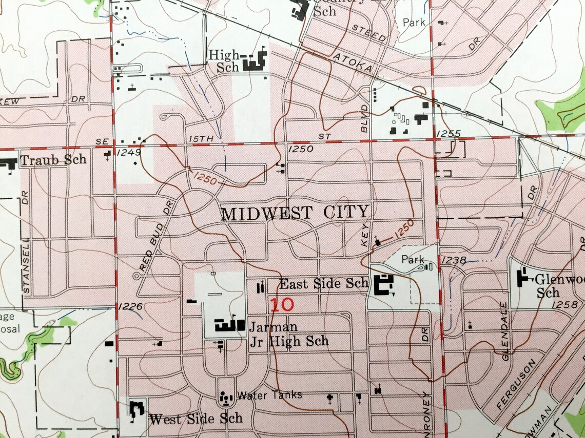 Antique Midwest City Oklahoma 1956 US Geological Survey - Etsy