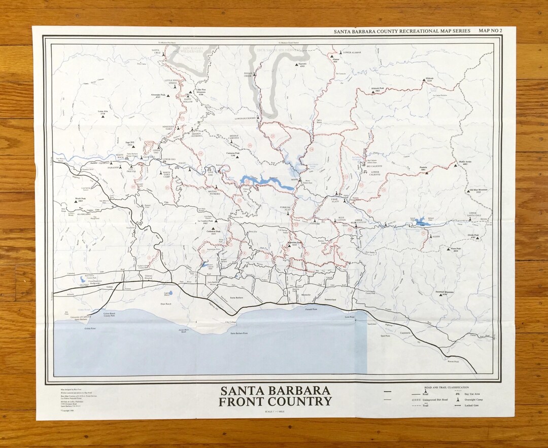 Antique Santa Barbara Front Country, California 1986 Hiking Map by Ray ...