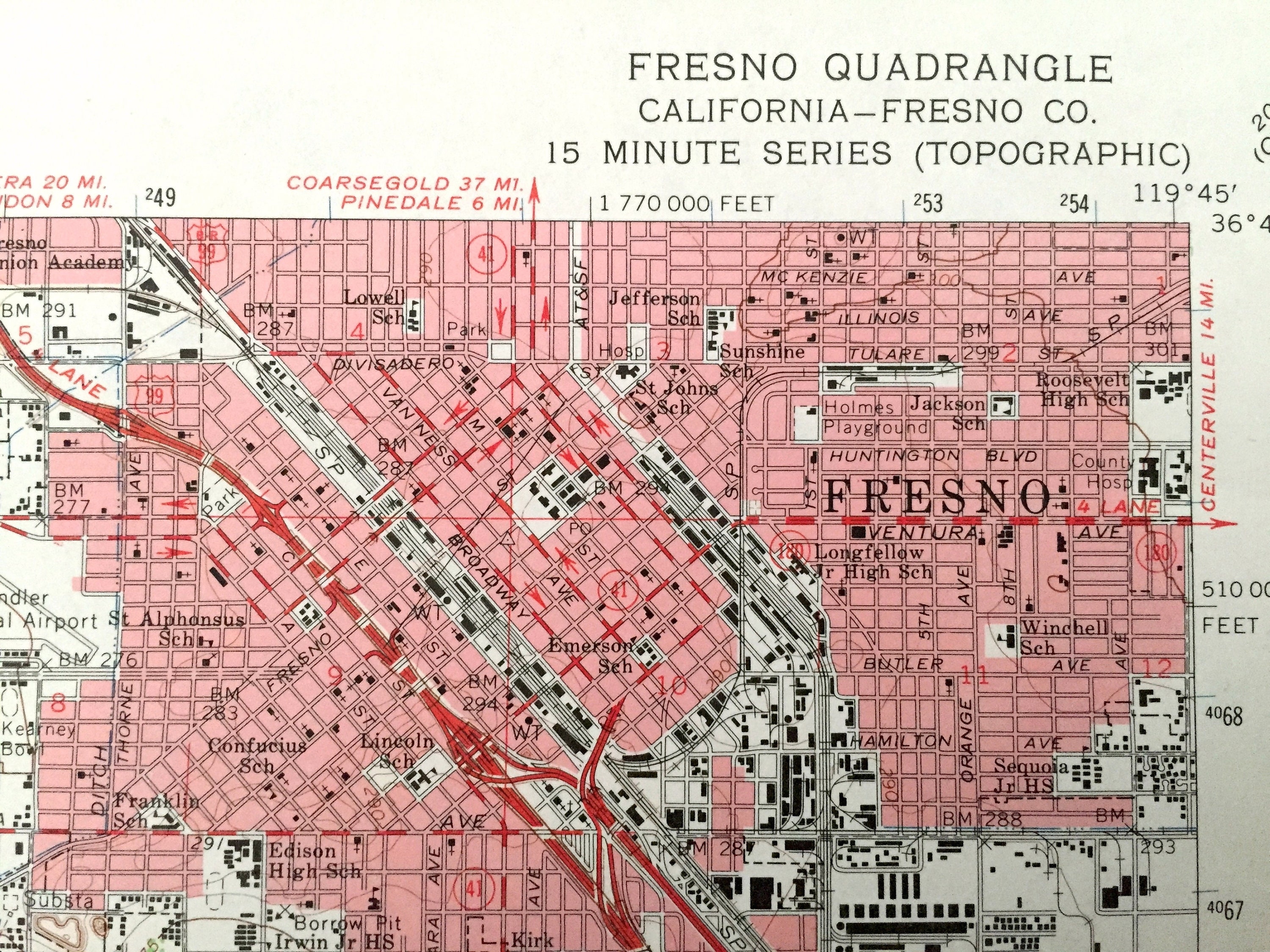 Antique Fresno, California 1963 US Geological Survey Topographic Map ...