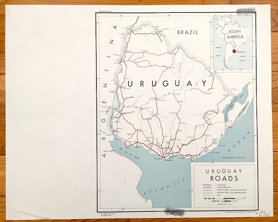 Antique Uruguay 1945 Road Map Formerly Confidential US | Etsy