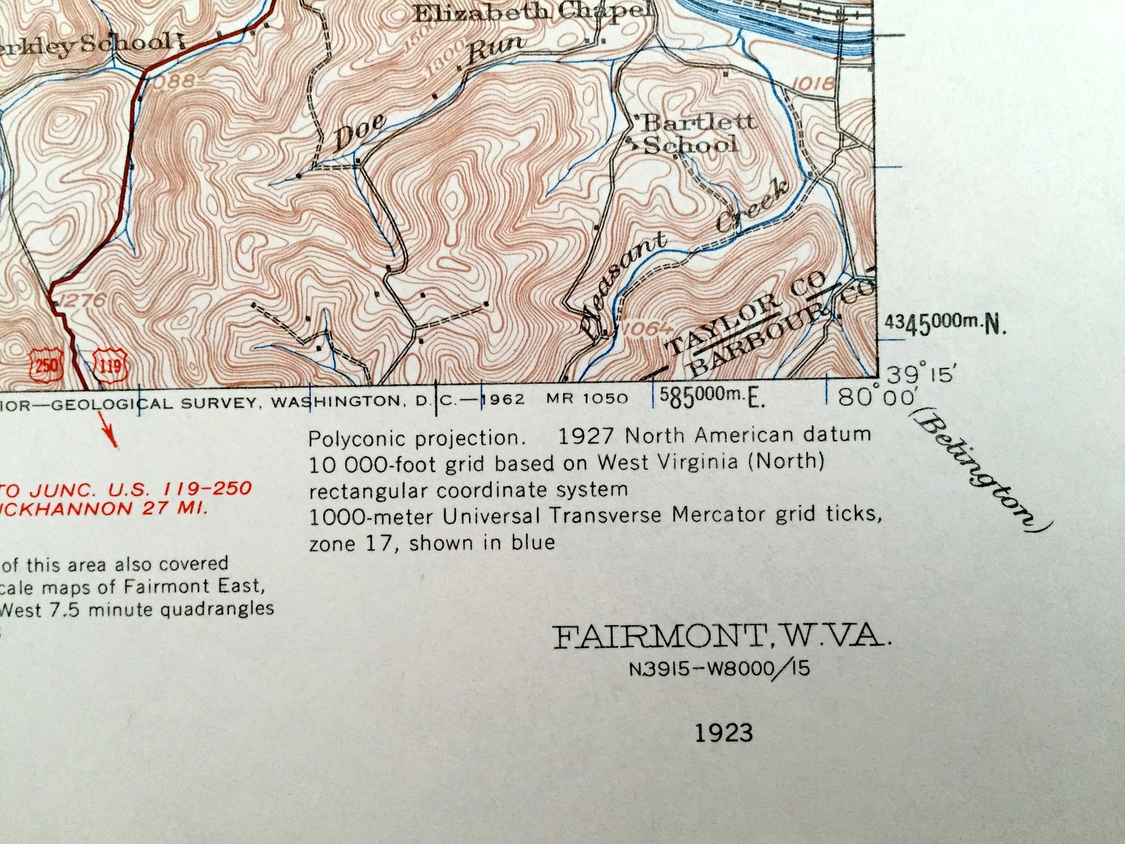 Antique Fairmont, West Virginia 1923 US Geological Survey Topographic ...