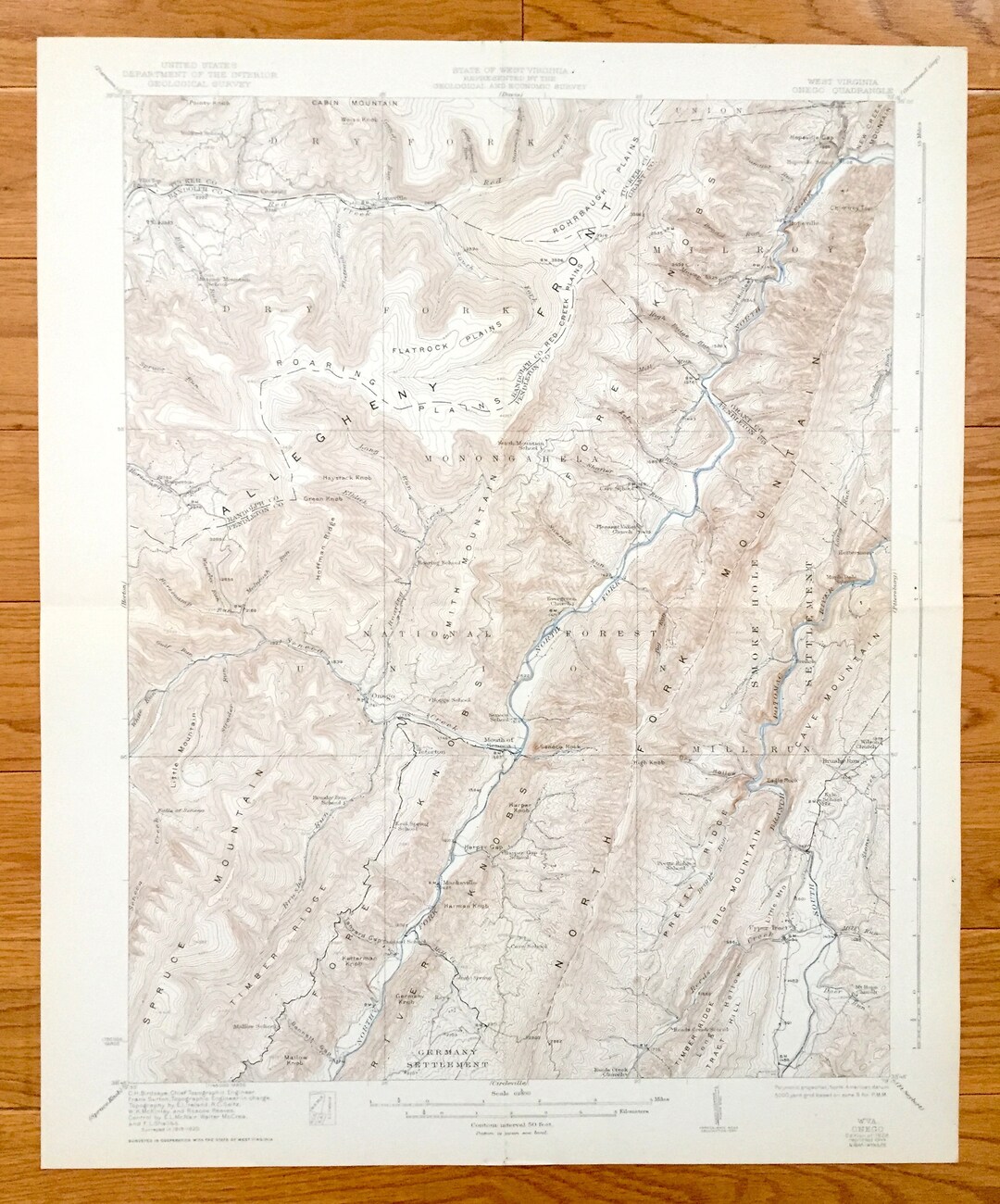 Antique Onego, West Virginia 1922 US Geological Survey Topographic Map ...