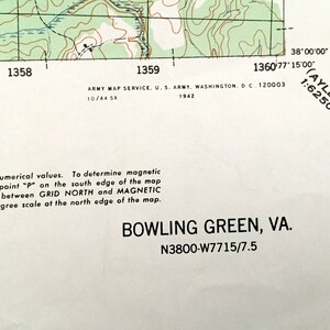Antique Bowling Green, Virginia 1942 US Army Topographic Map — Caroline ...