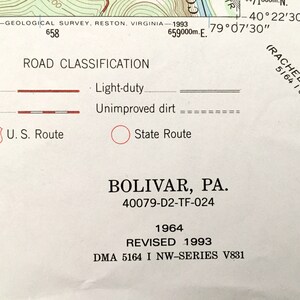 Antique Bolivar, Pennsylvania 1964 US Geological Survey Topographic Map ...