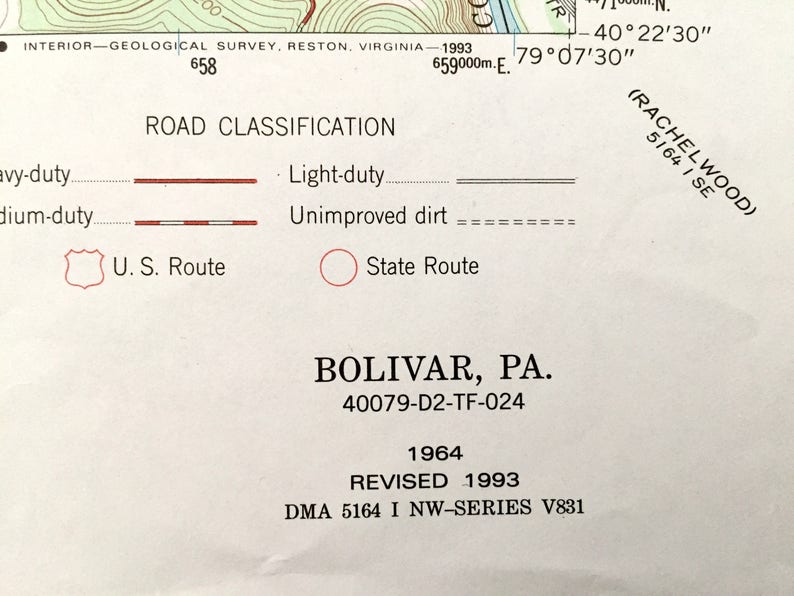 Antique Bolivar, Pennsylvania 1964 US Geological Survey Topographic Map ...