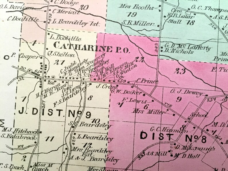 Antique 1874 Catharine New York Map From Pomeroy Whitman & | Etsy