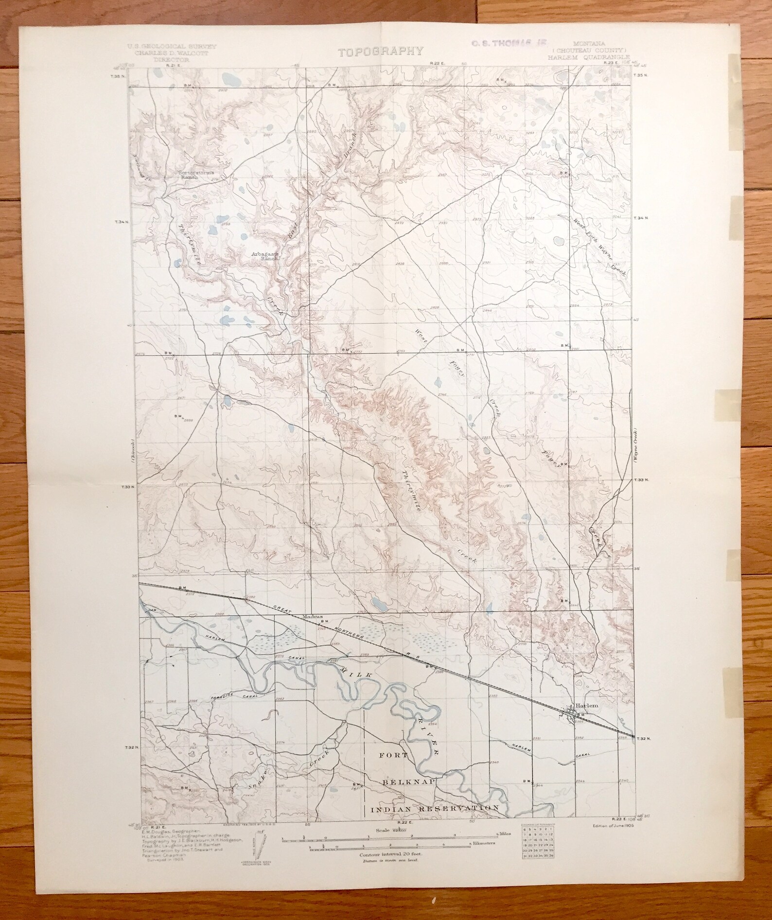 Antique Harlem, Montana 1905 US Geological Survey Topographic Map ...