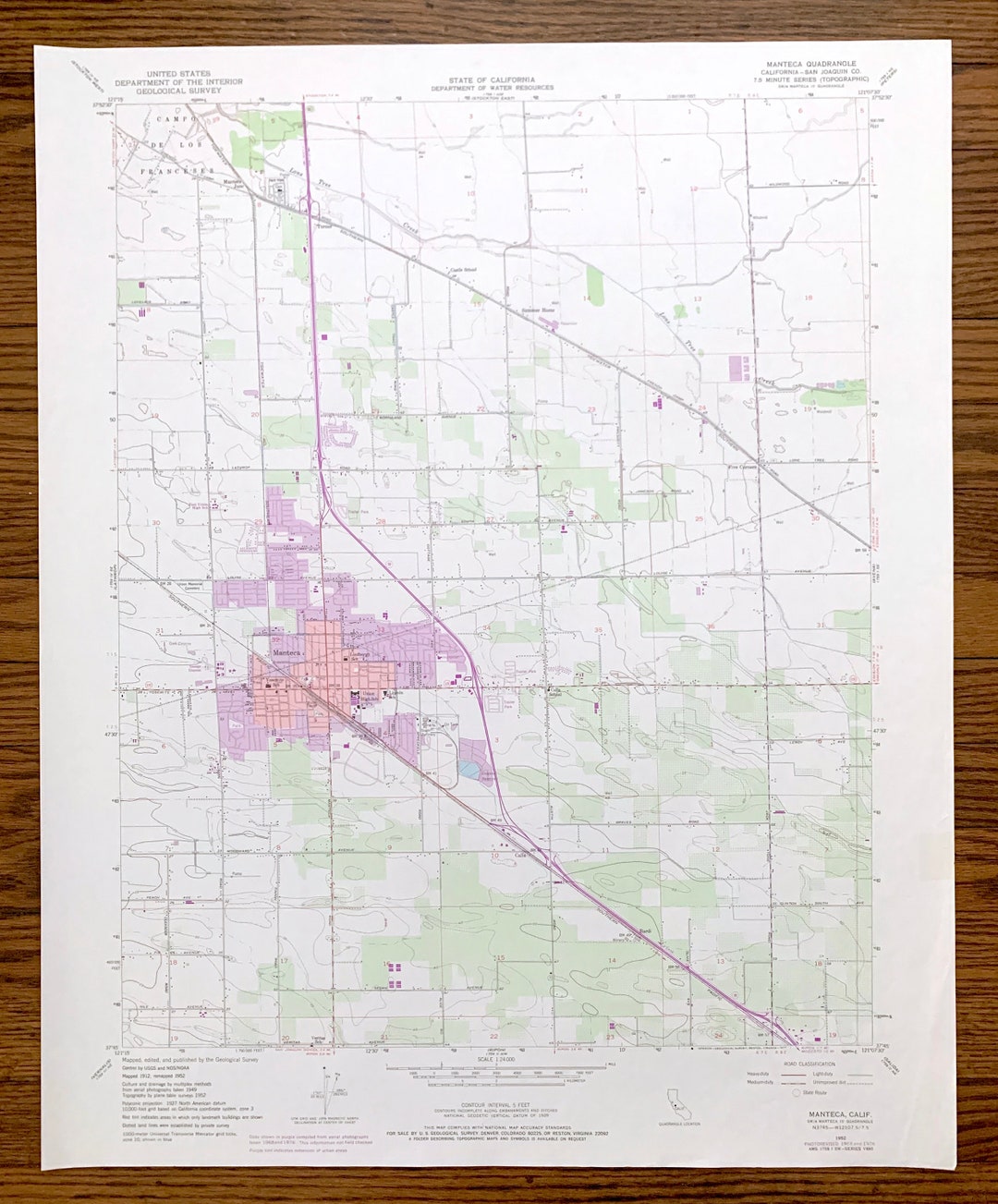 Antique Manteca, California 1952 US Geological Survey Topographic Map ...