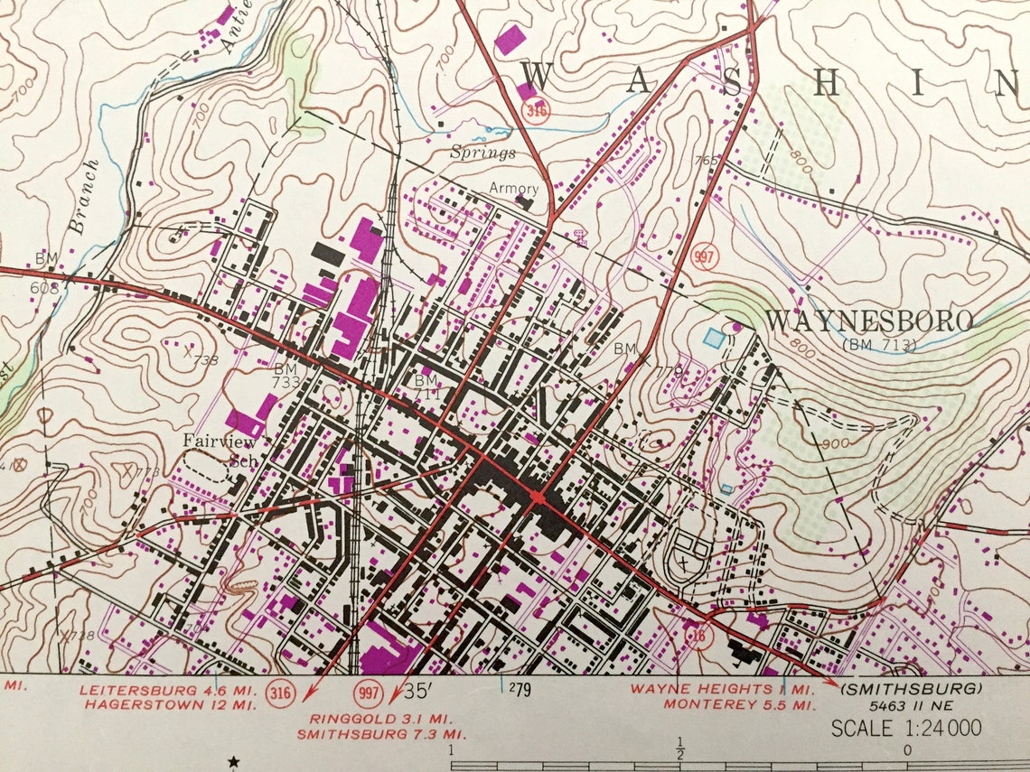 Antique Waynesboro Pennsylvania 1944 US Geological Survey | Etsy