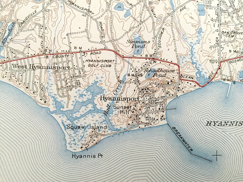 Antique Hyannis Massachusetts 1942 US Geological Survey - Etsy
