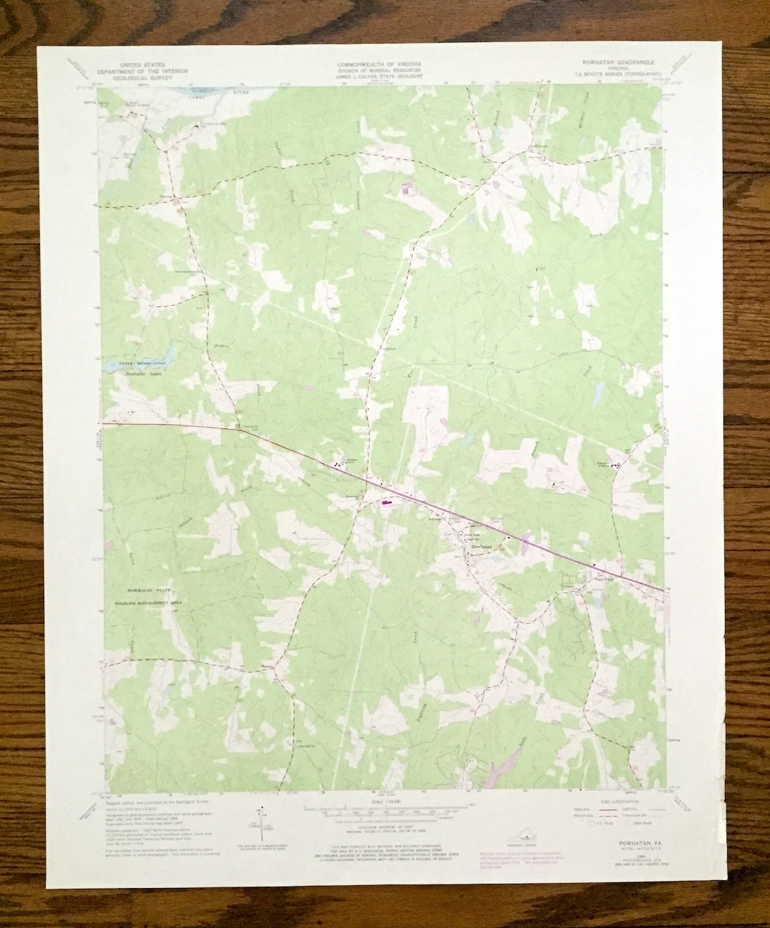 Antique Powhatan, Virginia 1966 US Geological Survey Topographic Map ...