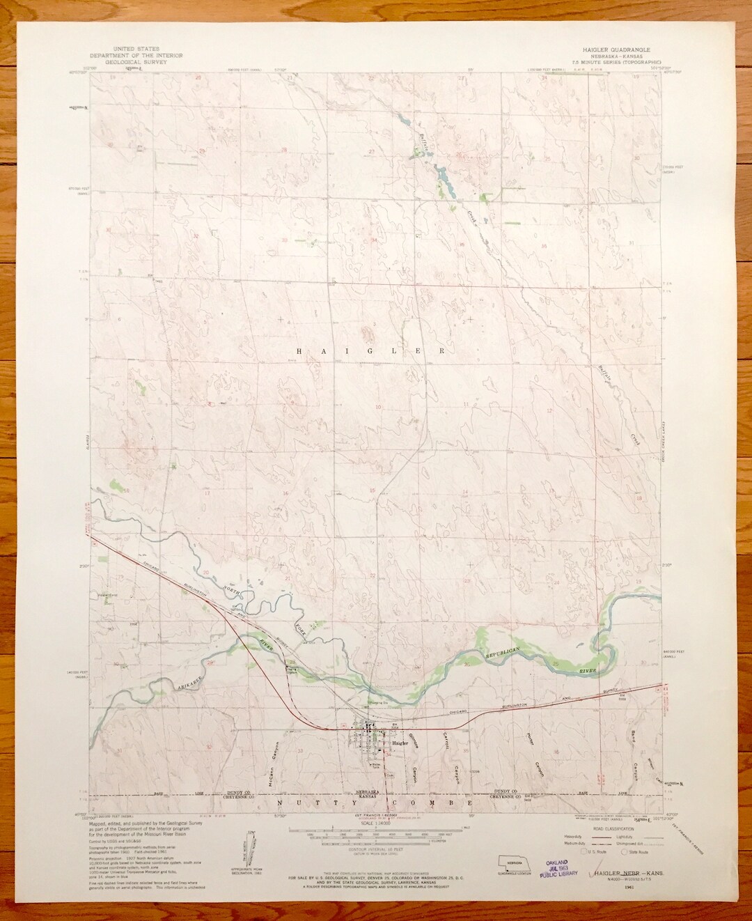 Antique Haigler, Nebraska & Nutty Combe, Kansas 1961 US Geological ...