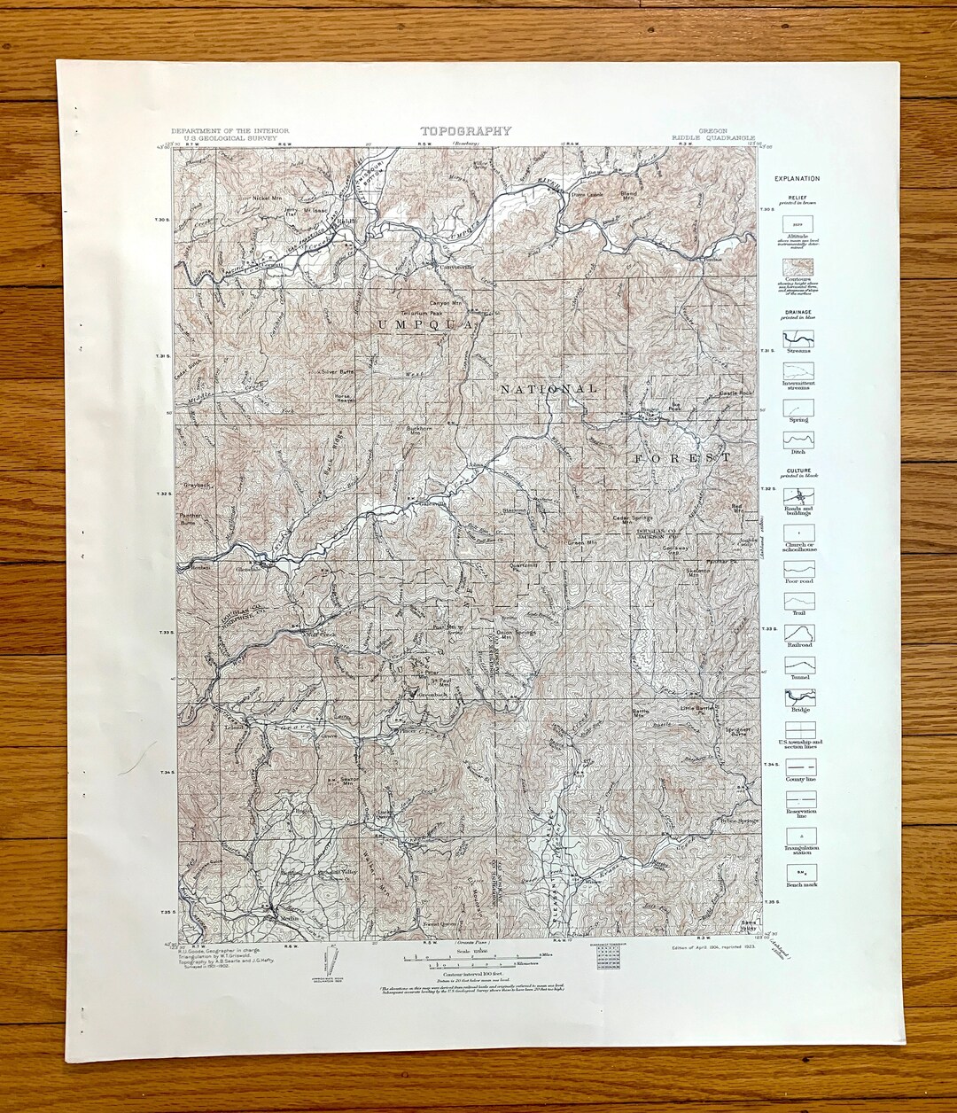 Antique Riddle, Oregon 1904 US Geological Survey Topographic Map ...
