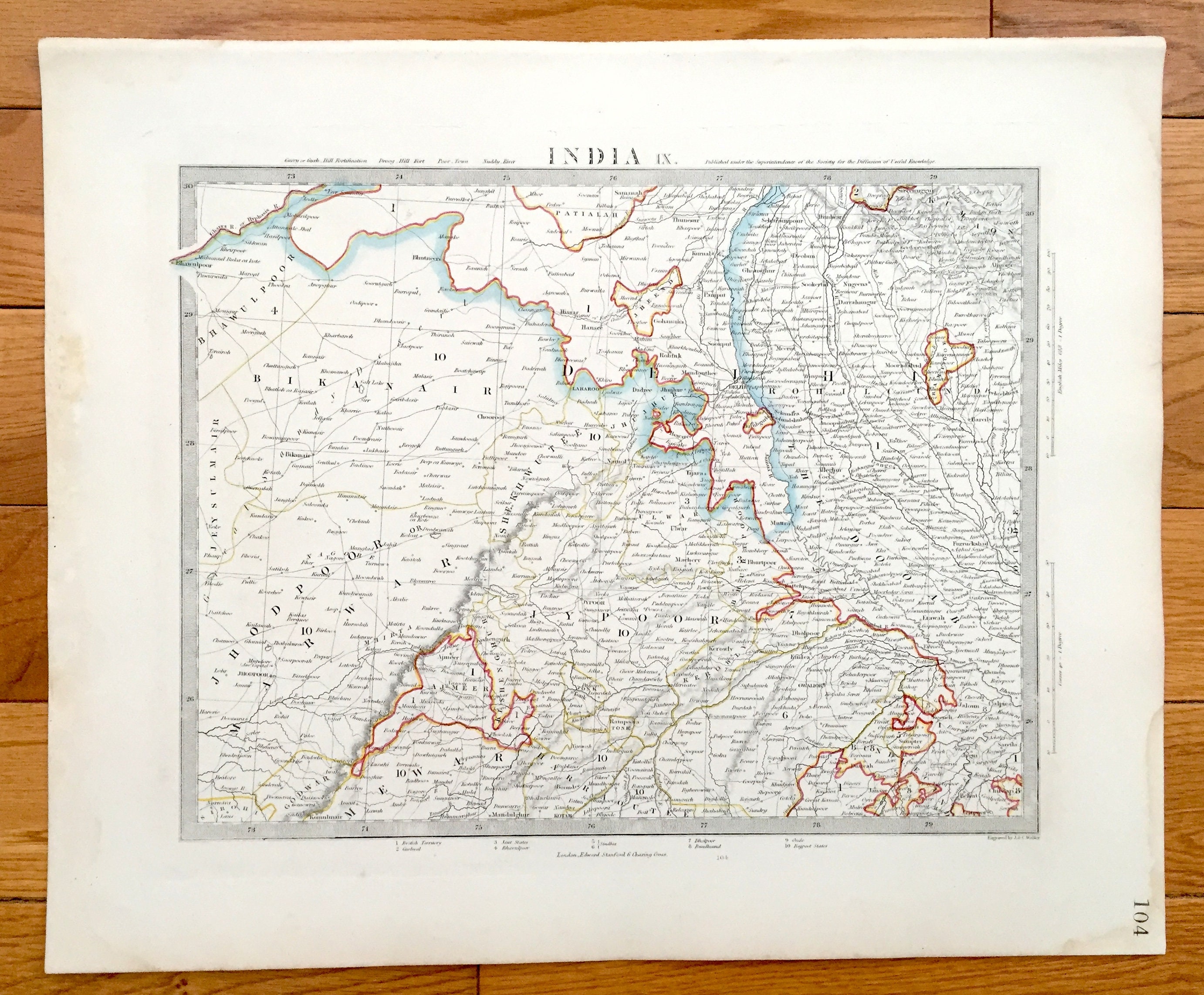 Antique 1856 India Map From SDUK Atlas Delhi Jodphur - Etsy