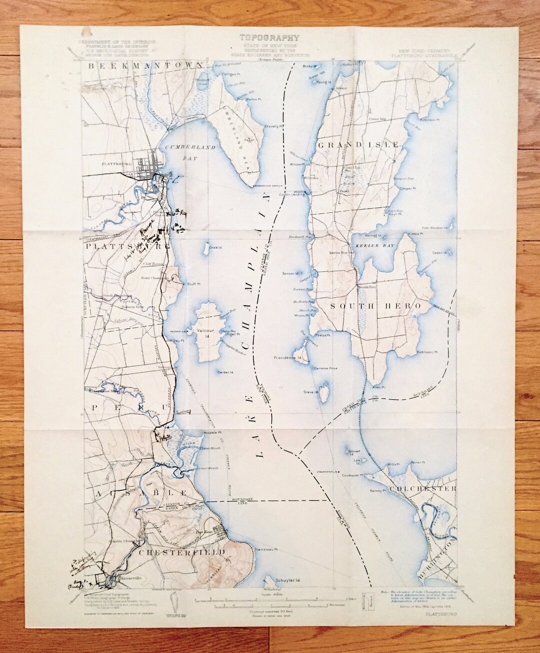 Antique Plattsburgh, New York 1906 US Geological Survey Topographic Map ...