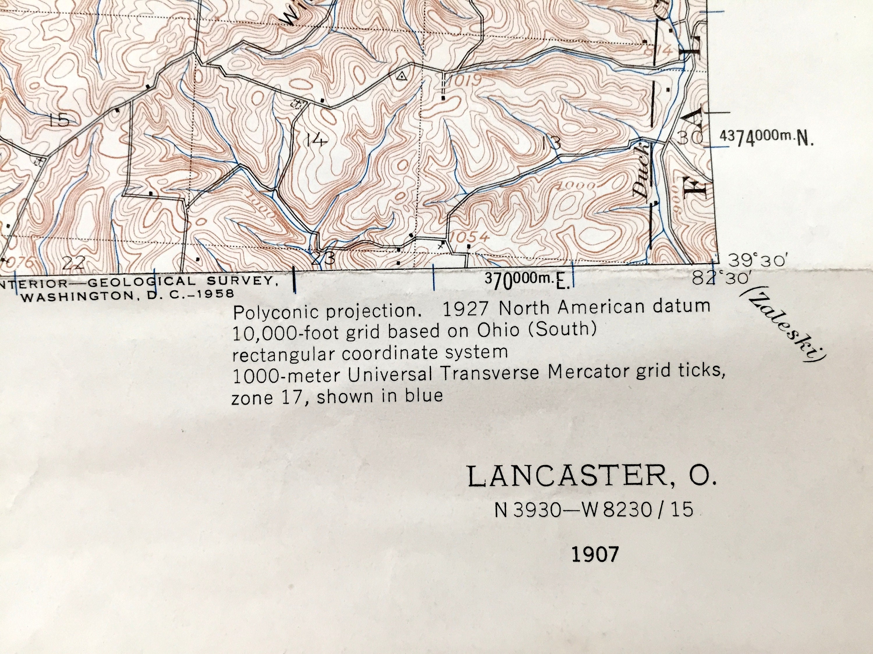 Antique Lancaster Ohio 1907 US Geological Survey Topographic | Etsy