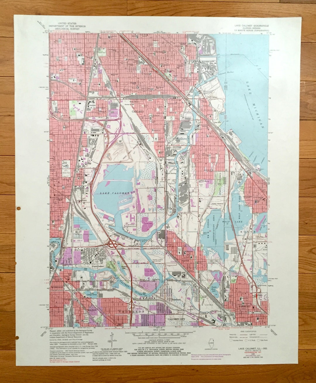 Antique Lake Calumet, Illinois 1965 US Geological Survey Topographic ...