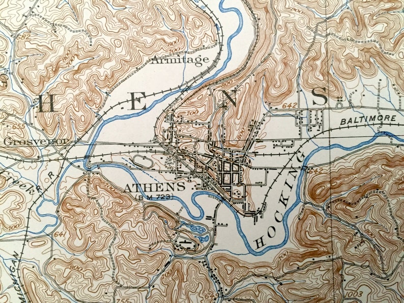 Antique Athens, Ohio 1905 US Geological Survey Topographic Map - Athens ...