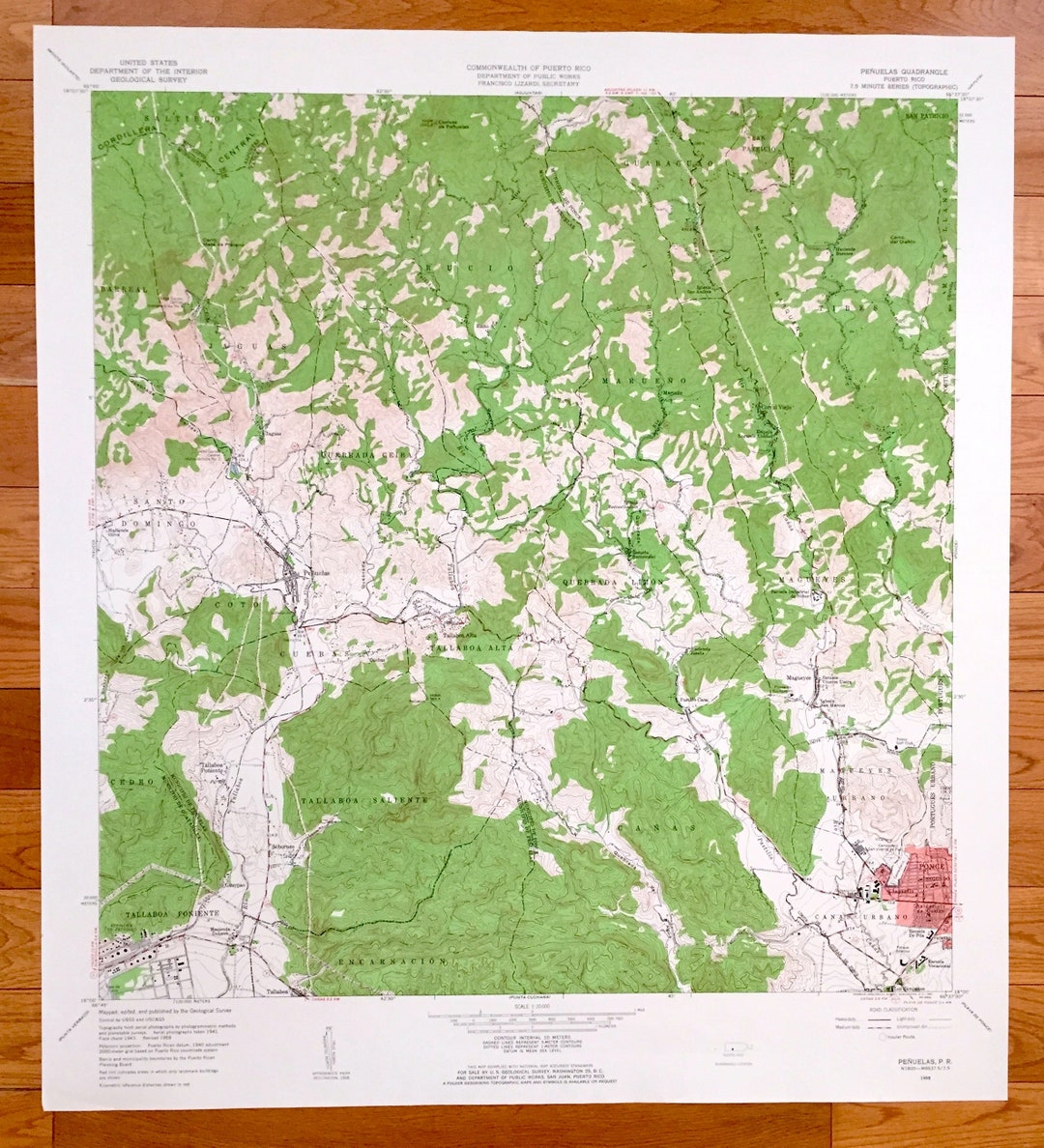 Antique Peñuelas, Puerto Rico 1958 US Geological Survey Topographic Map ...