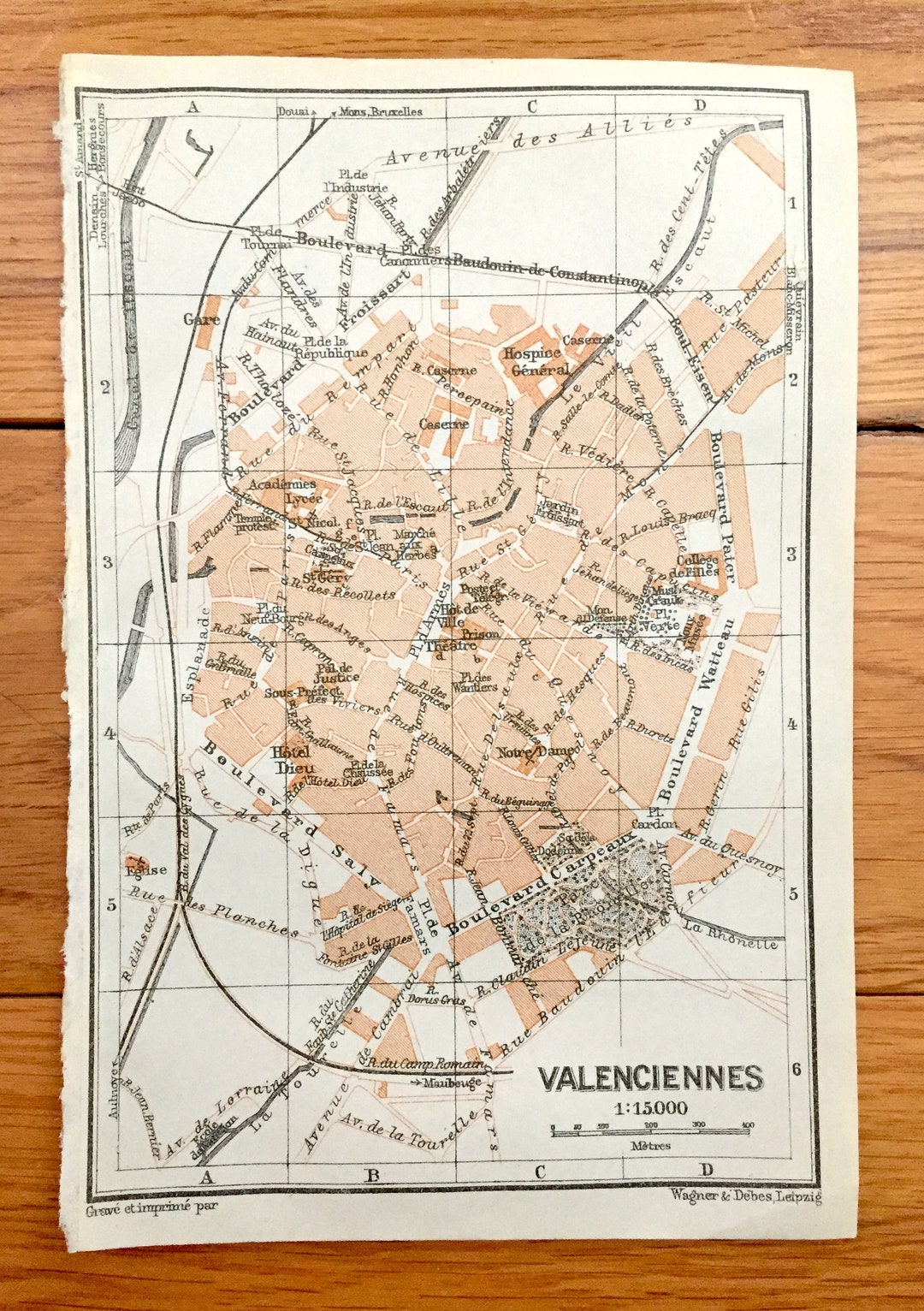 Antique 1909 Valenciennes, France Map From Baedekers Guide Atlas ...