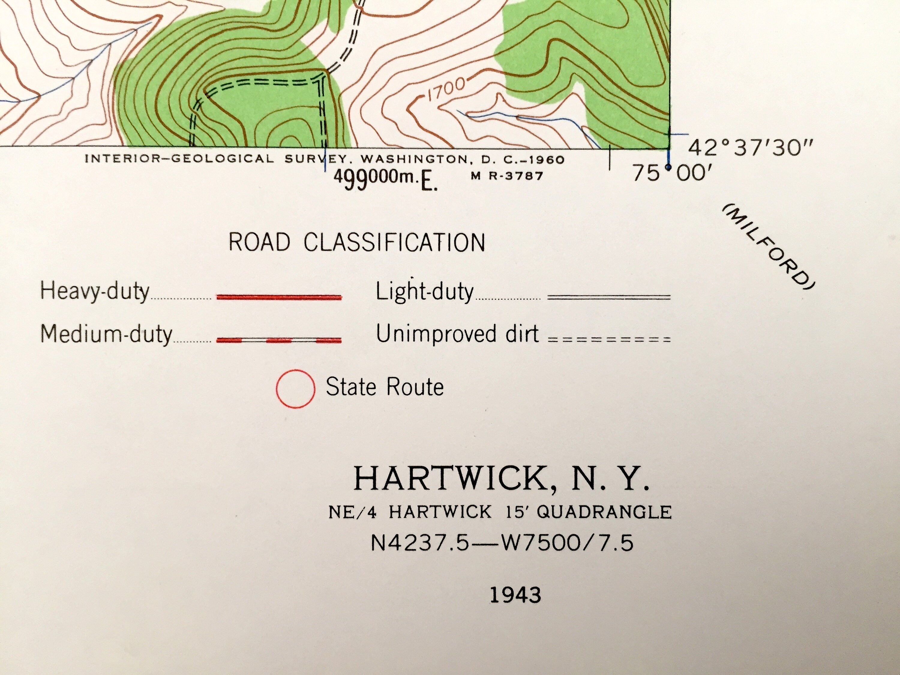 Antique Hartwick, New York 1943 US Geological Survey Topographic Map ...