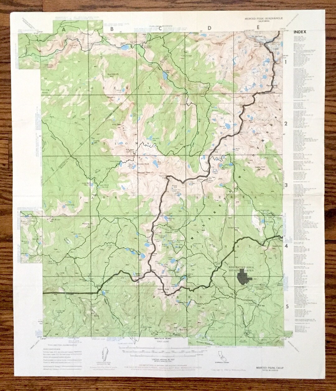 Antique Merced Peak, California 1976 US Geological Survey Topographic ...