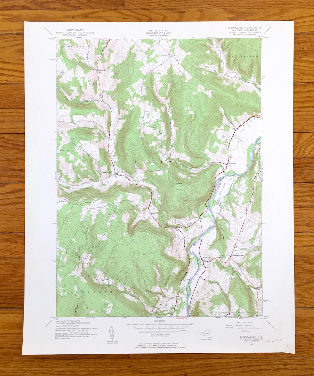 Antique Breakabeen, New York 1943 US Geological Survey Topographic Map ...