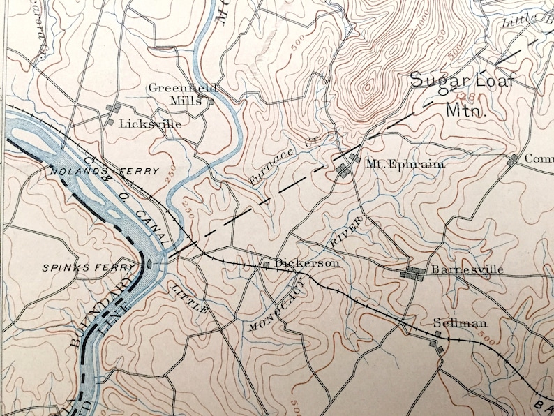 Antique Frederick, Maryland 1894 US Geological Survey Topographic Map ...