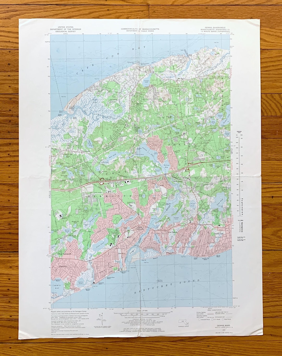 Antique Dennis, Massachusetts 1974 US Geological Survey Topographic Map – Yarmouth, Brewster ...