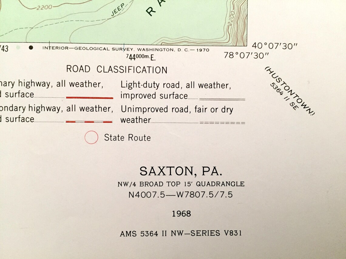 Antique Saxton, Pennsylvania 1968 US Geological Survey Topographic Map ...