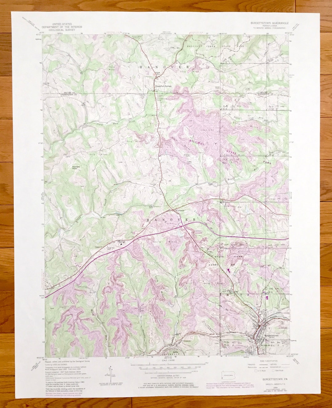 Antique Burgettstown, Pennsylvania 1954 US Geological Survey ...