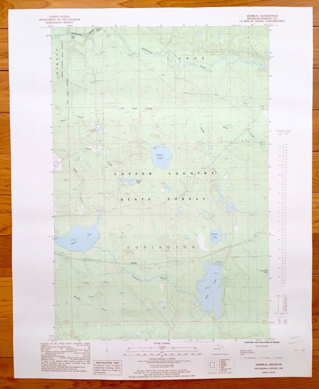 Antique Vermilac, Michigan, 1985 US Geological Survey Topographic Map ...