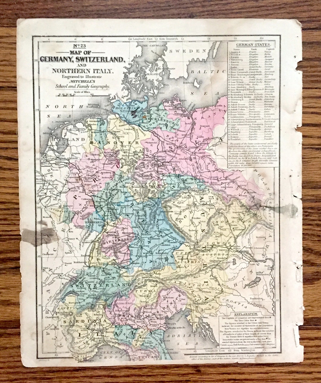 Antique 1852 Switzerland, Germany & British Isles Double-sided Map From ...