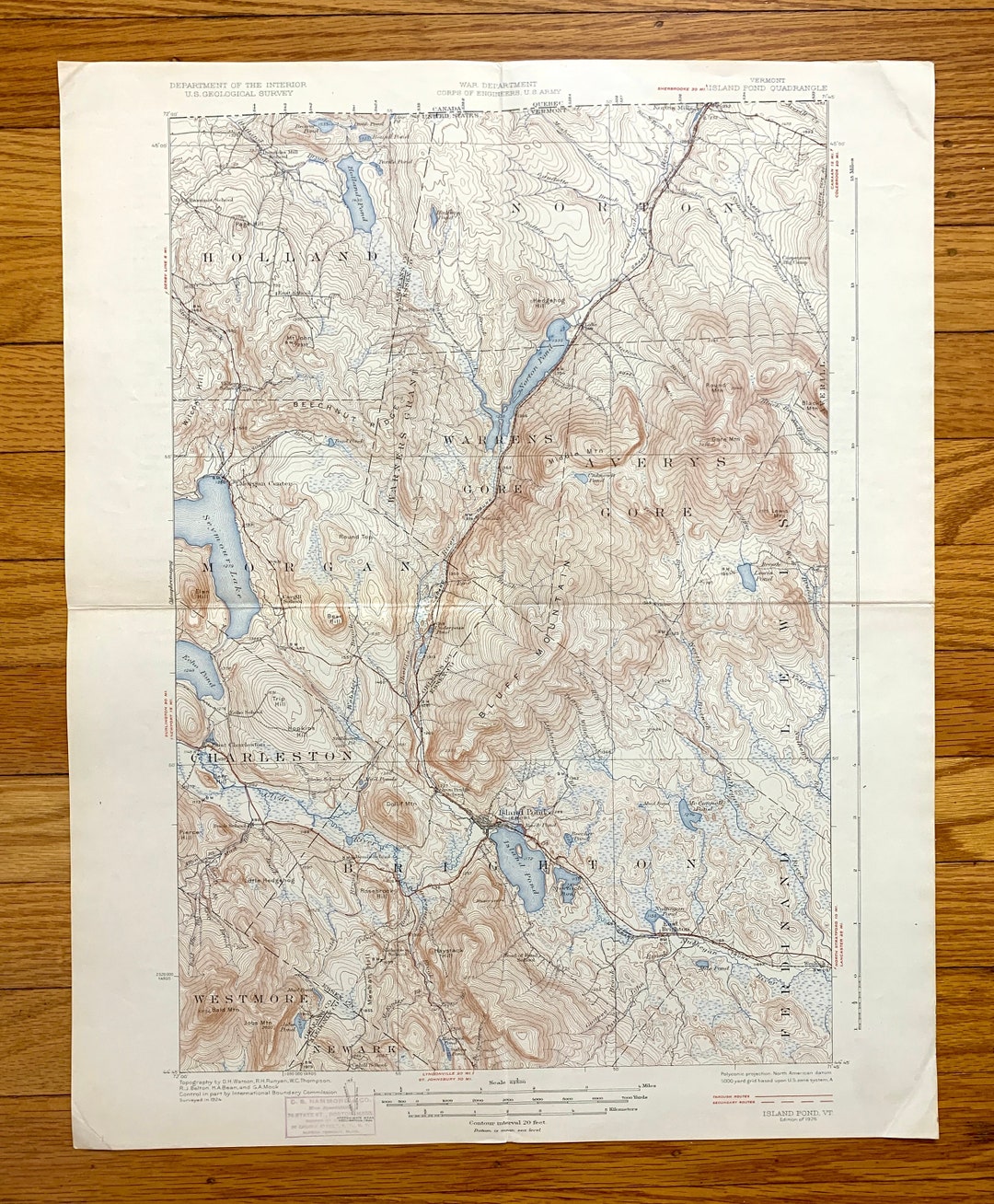 Antique Island Pond, Vermont 1926 US Geological Survey Topographic Map ...