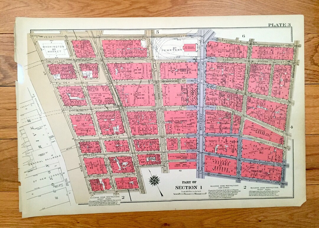 Antique Manhattan, New York Map From Bromley's 1934 Manhattan Land Book ...