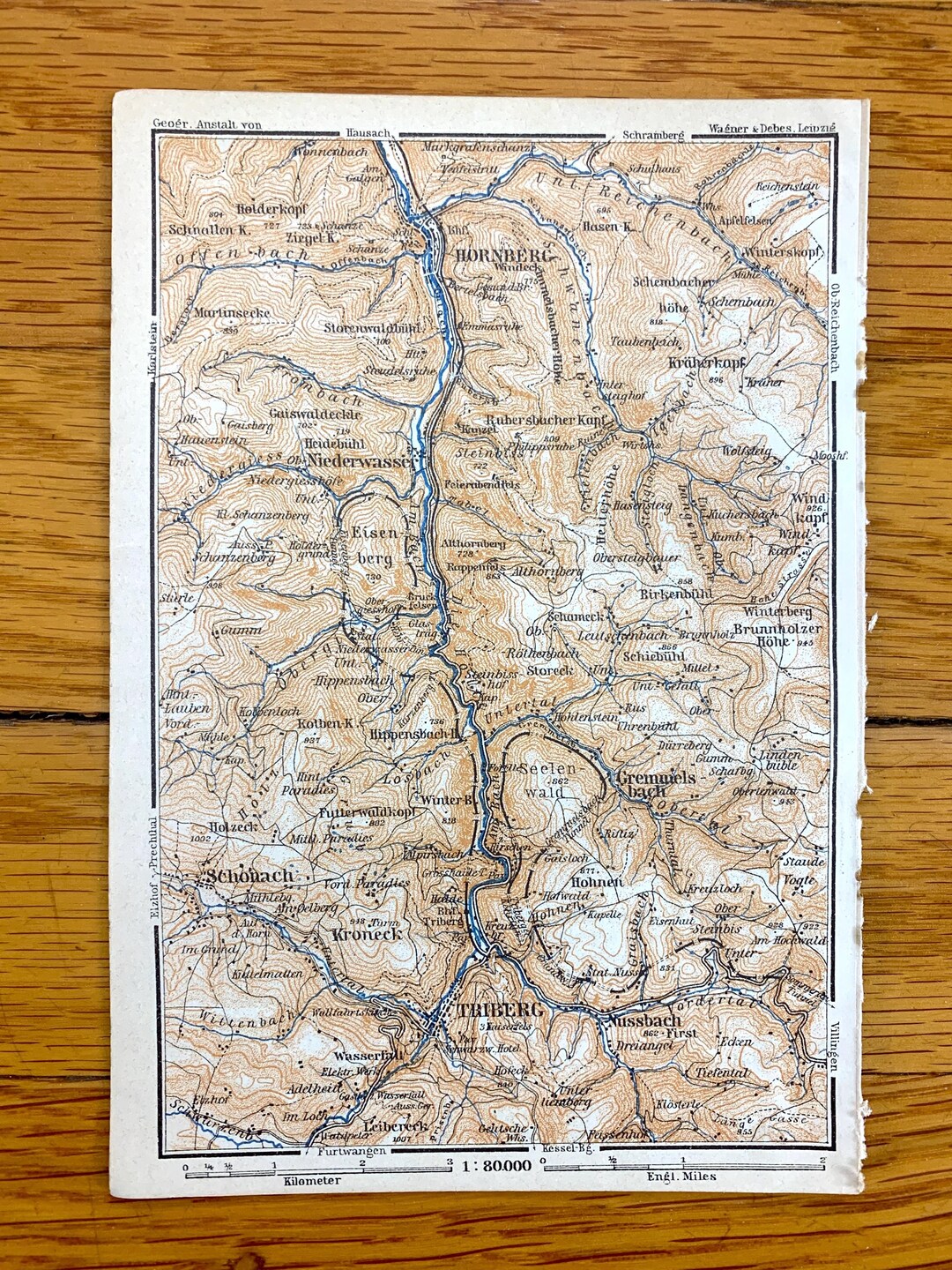 Antique 1911 Triberg, Germany Map From Baedekers Guide Atlas Hornberg ...