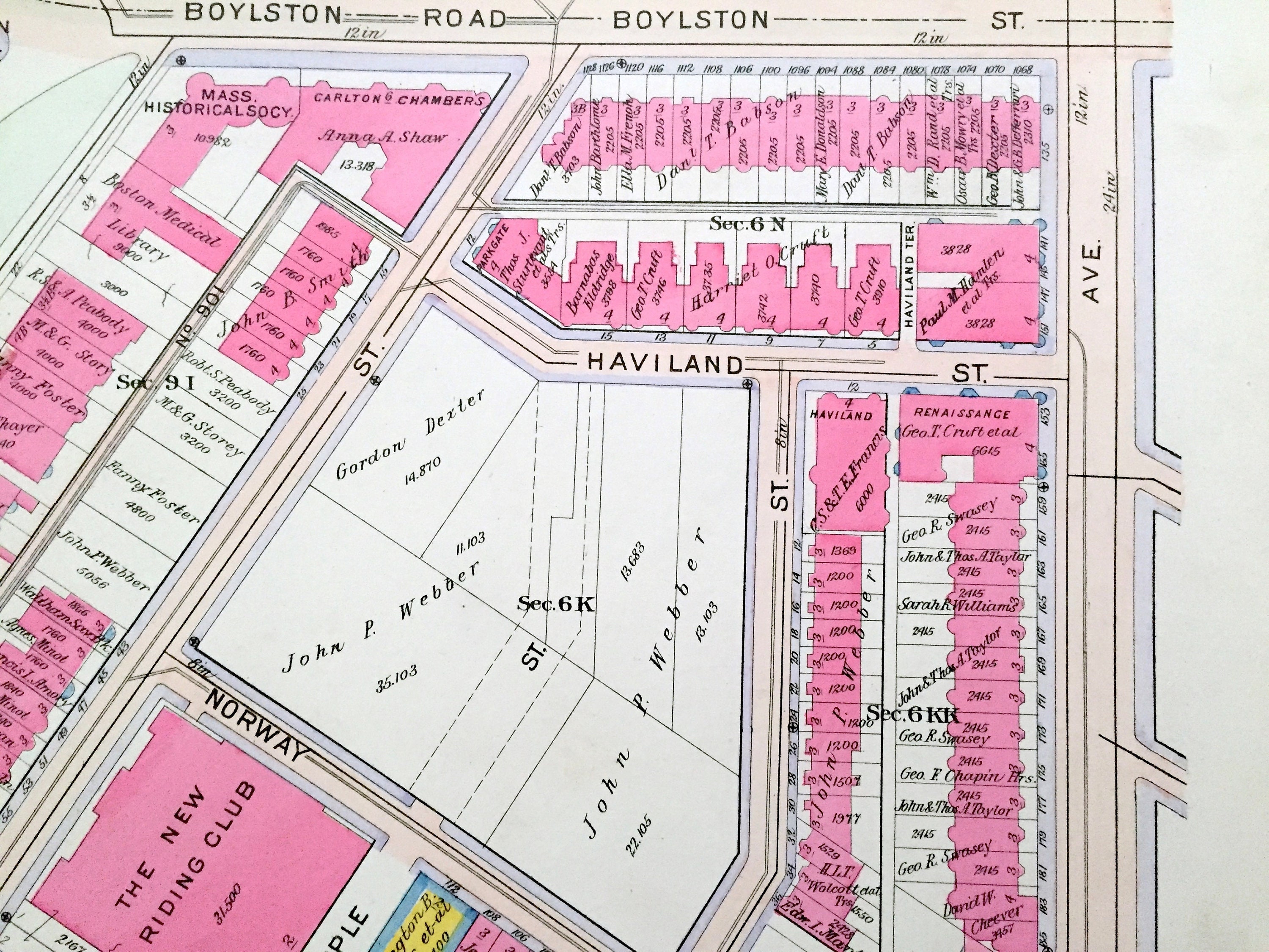 Antique 1908 Fenway-Kenmore, Boston, Massachusetts Map from GW Bromley ...
