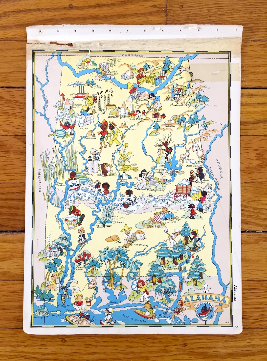 Antique 1938 Alabama State Map From Our Gay Geography by Ruth Taylor ...