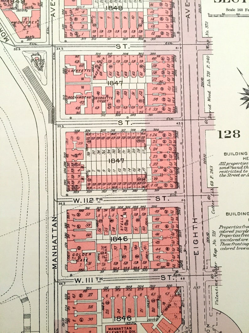 Antique Manhattan, New York City Map From Bromley's 1955 Manhattan Land ...