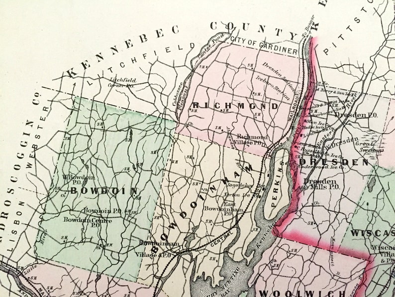 Antique 1885 Sagadahoc and Lincoln County, Maine Map by George N. Colby ...