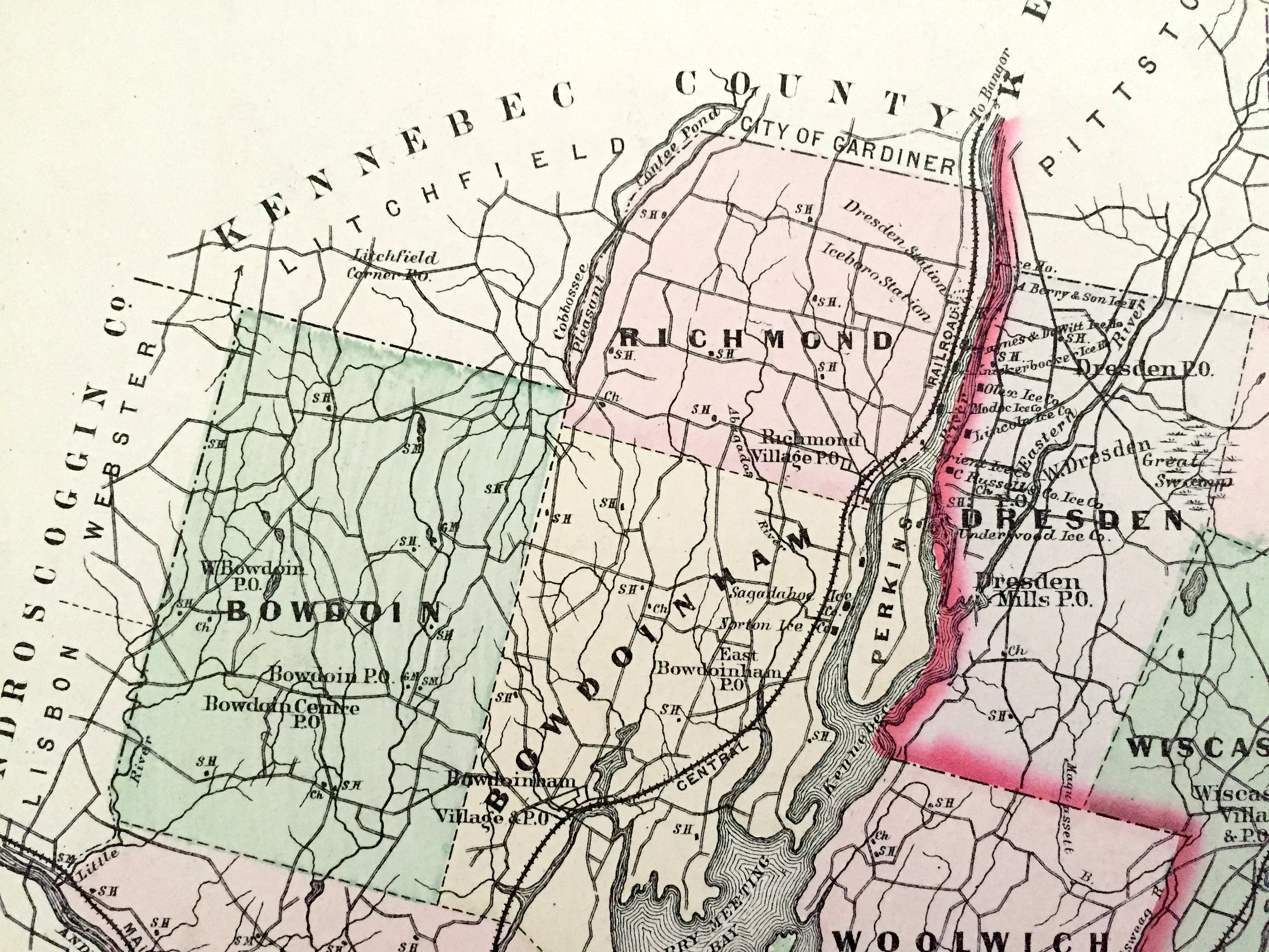 Antique 1885 Sagadahoc and Lincoln County, Maine Map by George N. Colby ...