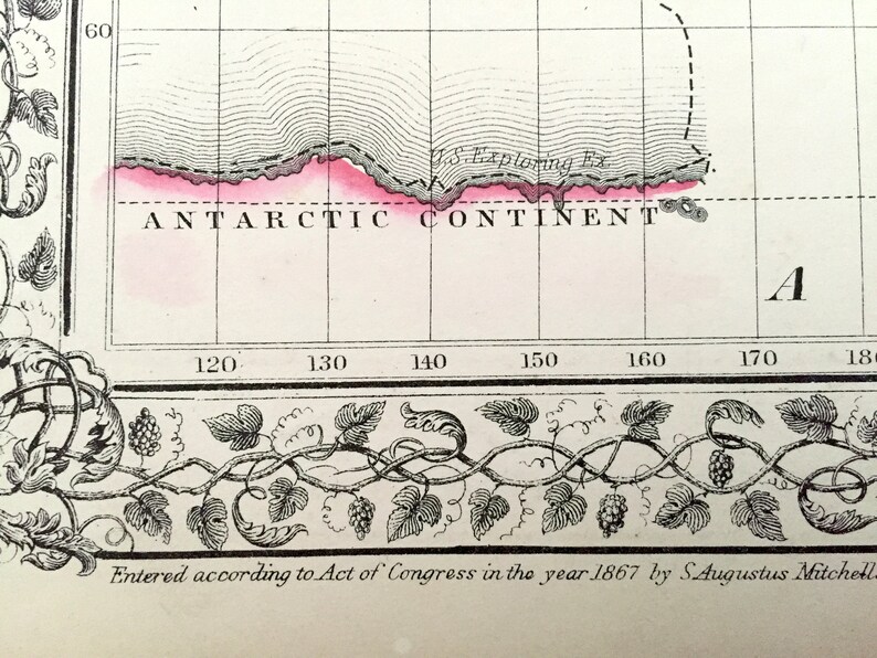 Antique 1871 World Mercator Map by S. Augustus Mitchell – North, South ...