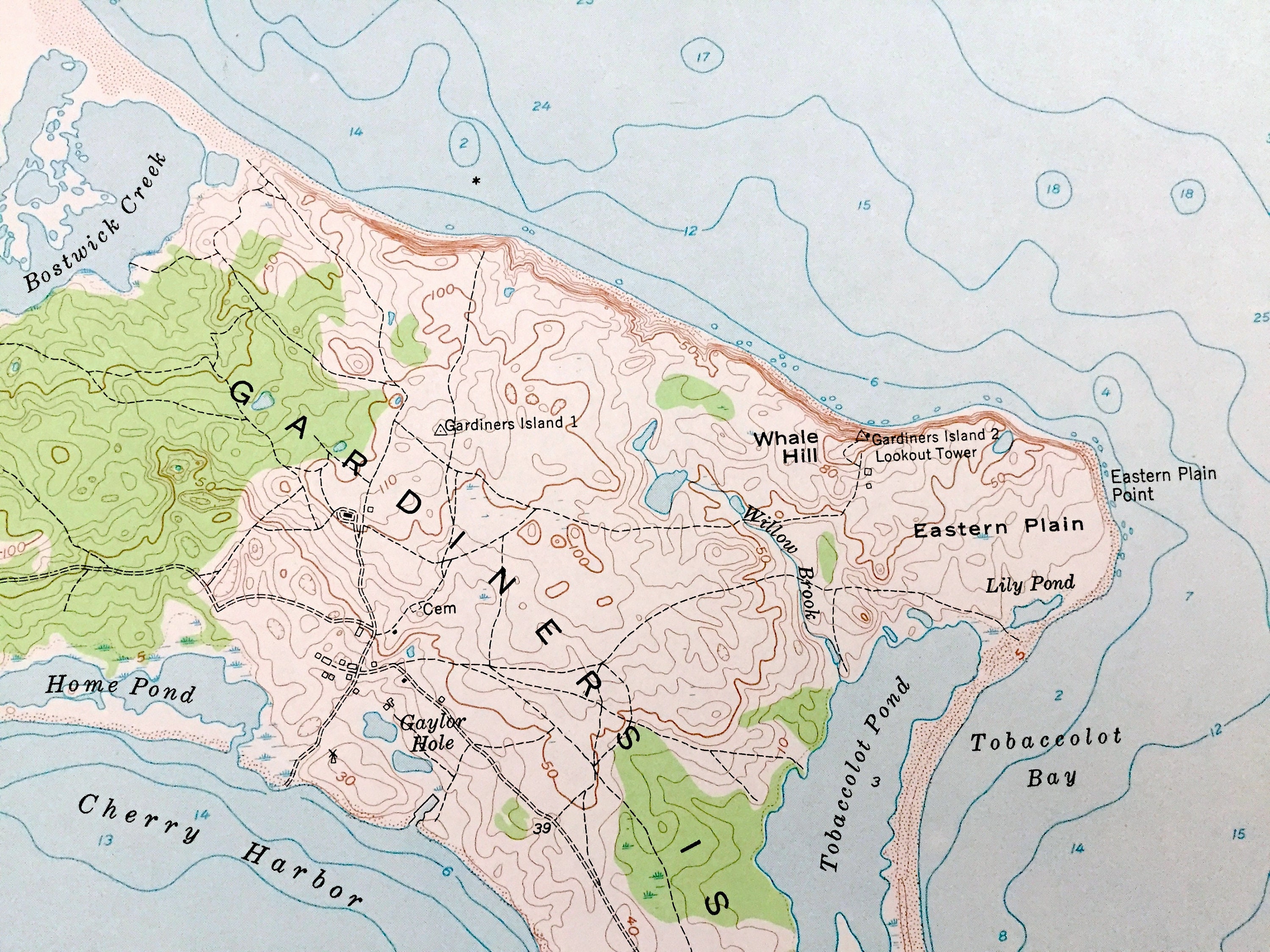 Antique Gardiners Island East, New York 1956 US Geological Survey ...